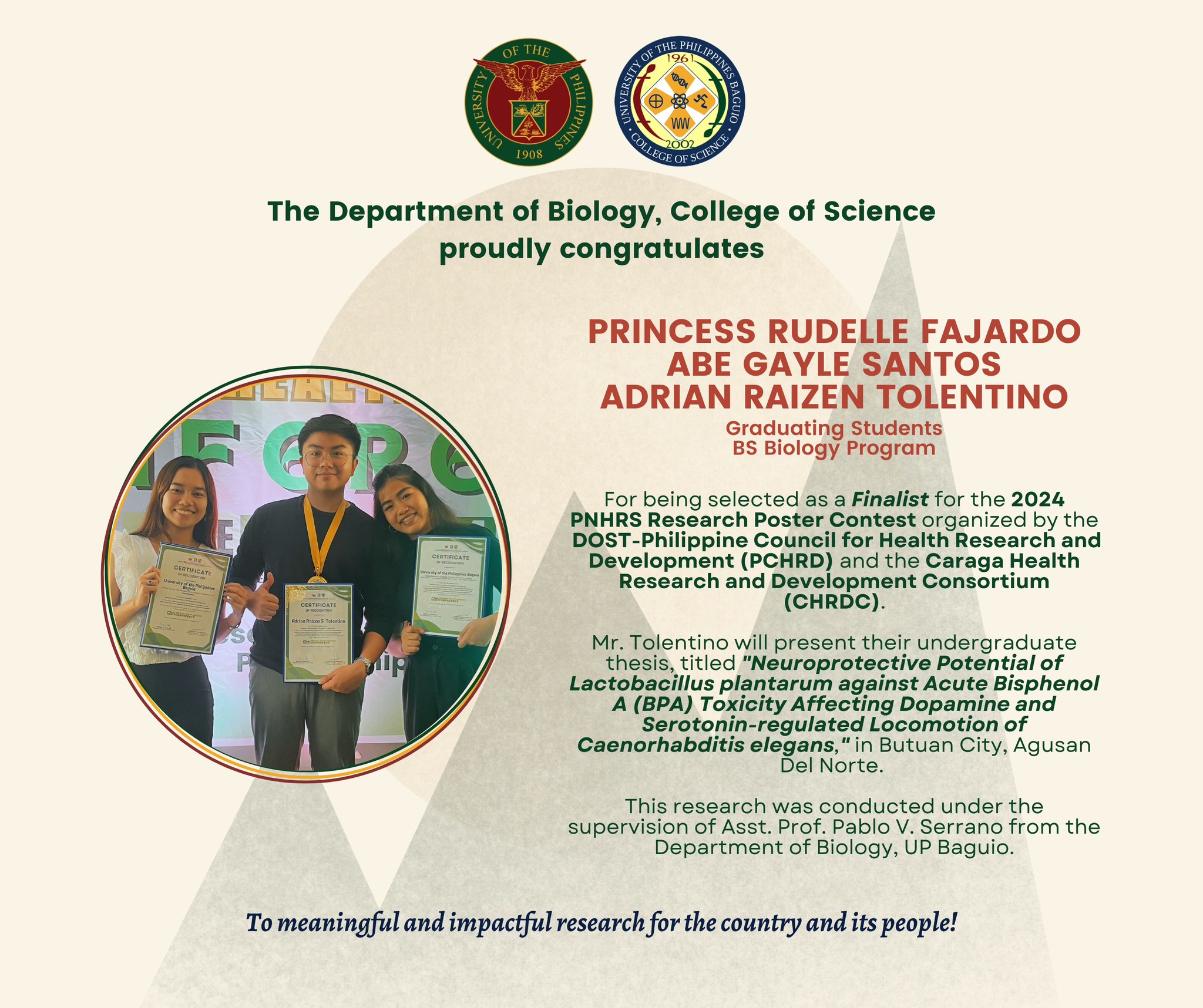 Students’ undergraduate research work chosen as a Finalist for the 2024 ...