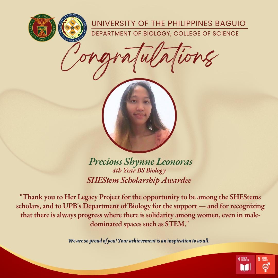 Congratulations to a BS Biology Student for becoming a SHEStems ...